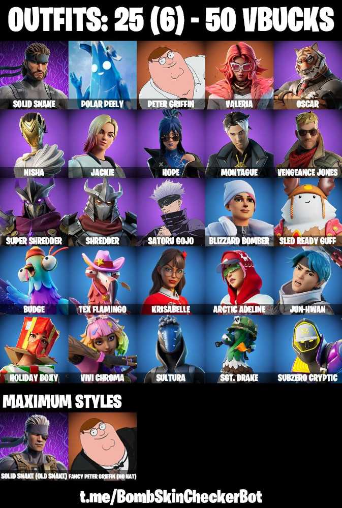 PC/PSN/XBOX 25 SKINS Satoru Gojo , Super Shredder , Polar Peely , Peter ...