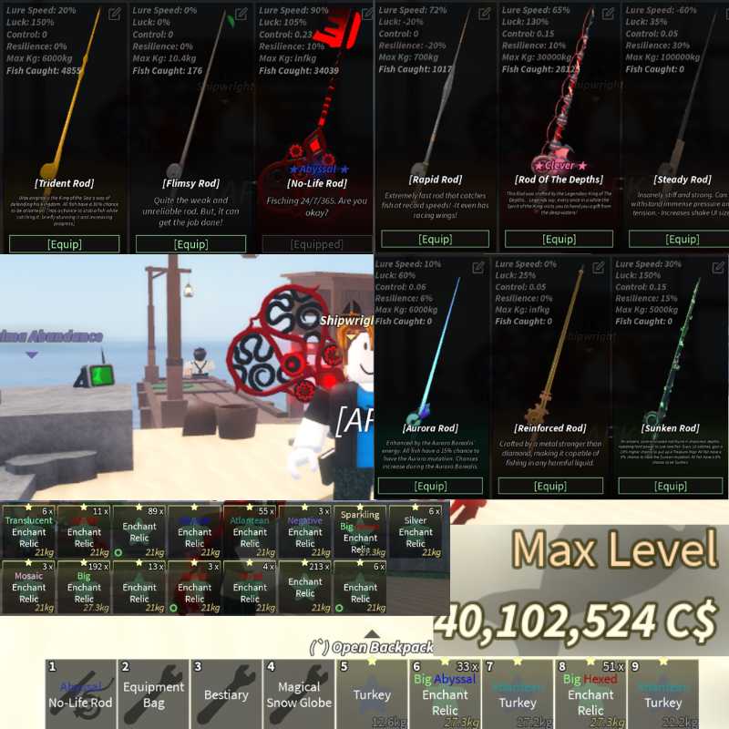 SALEID456Fisch: Level 750 Max 40M C$ - 65x Hexed Relic - Rod of the ...