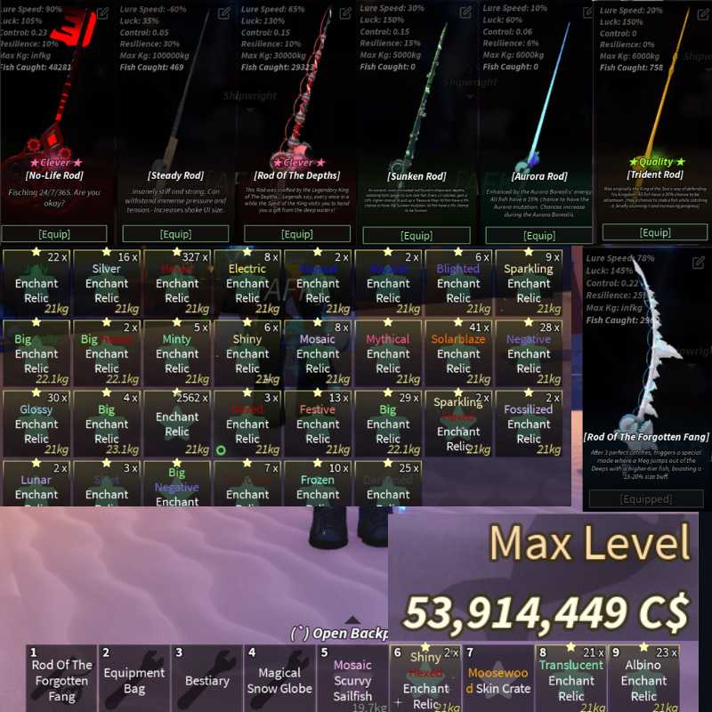 SALEID562Fisch: Level 750 Max 53M C$ - 330x Hexed Relic - Rod of the ...