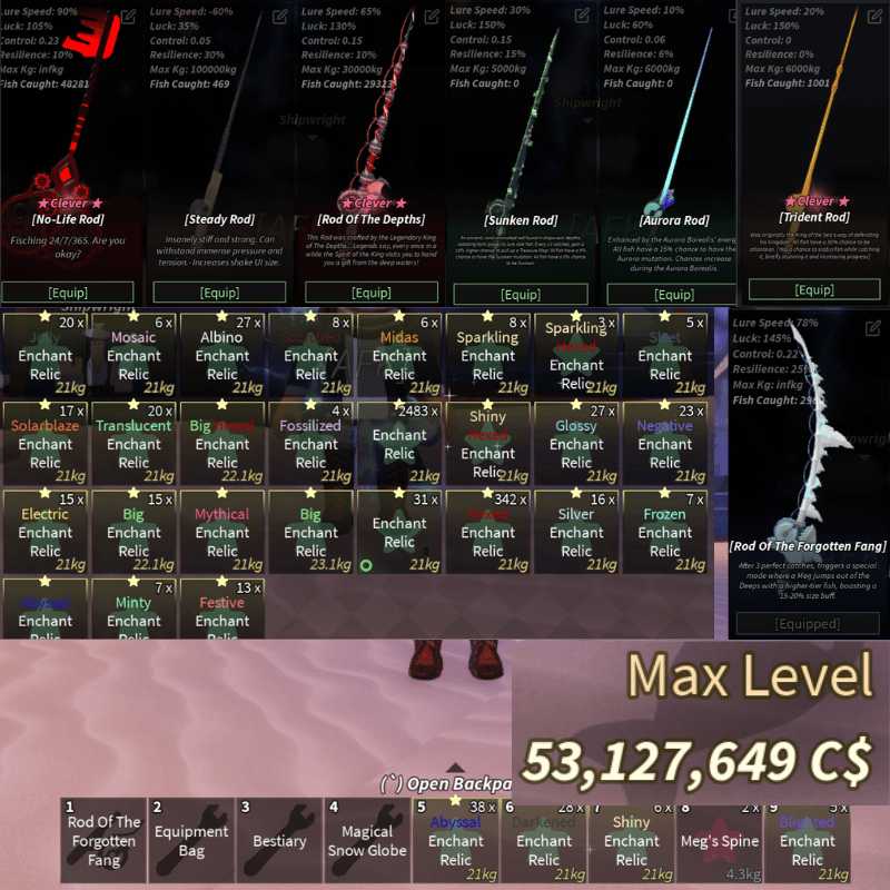 SALEID557Fisch: Level 750 Max 53M C$ - 342x Hexed Relic - Rod of the ...