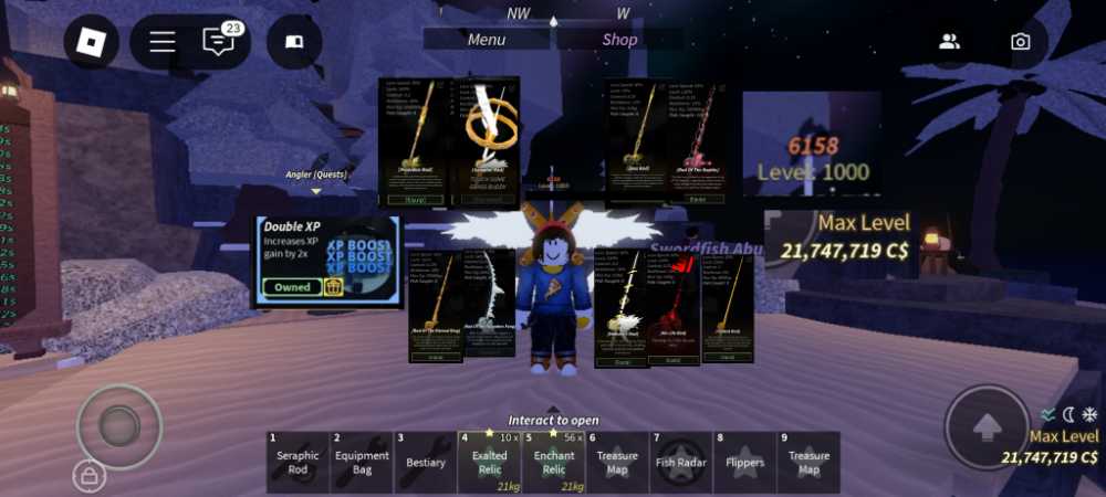 Fisch - Max Level 1000 - Gamepass Double XP - 75% rods unlocked ...