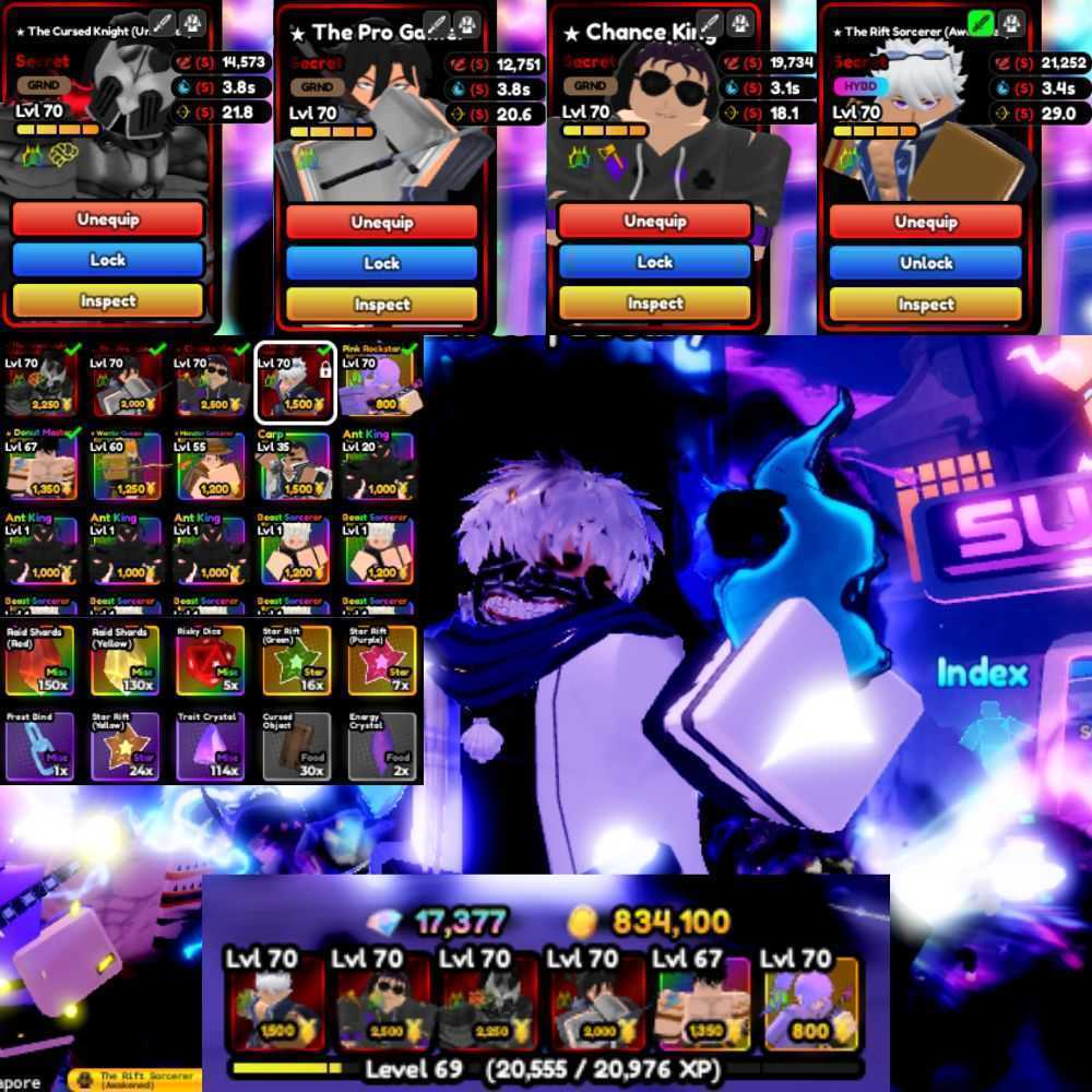 Anime Defenders Account| 4 Secret Almighty Gojo EVO,Hakari EVO,IGRIS ...