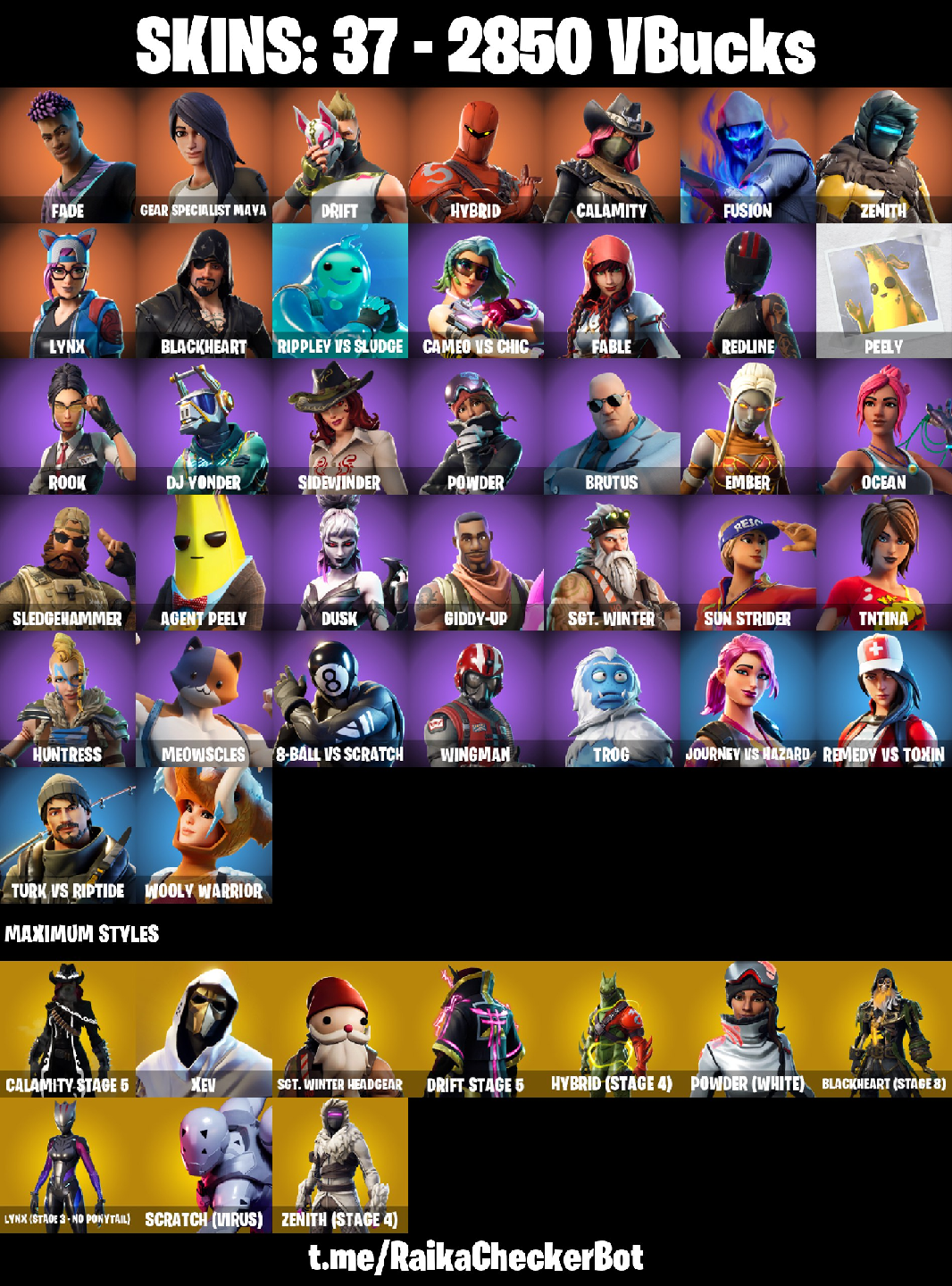 37 SKINS+ORANGE JUSTICE+MAYA+AGENT PEELY+8-BALL(MAX)+MAX STYLES(LYNX ...