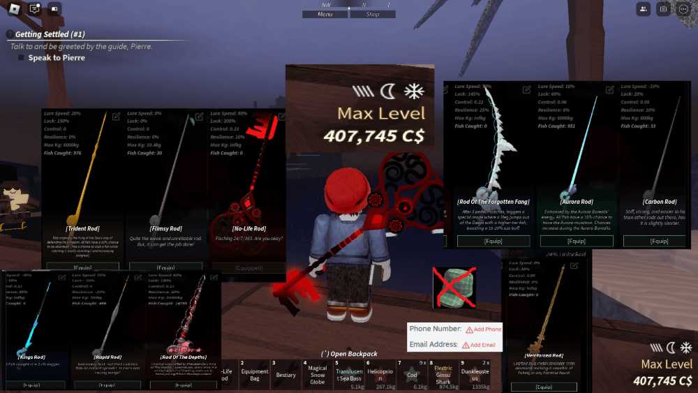 Fisch Lv.750(Max) No-Life Rod,Rod Of The Forgotten,Trident Rod,Rod Of ...