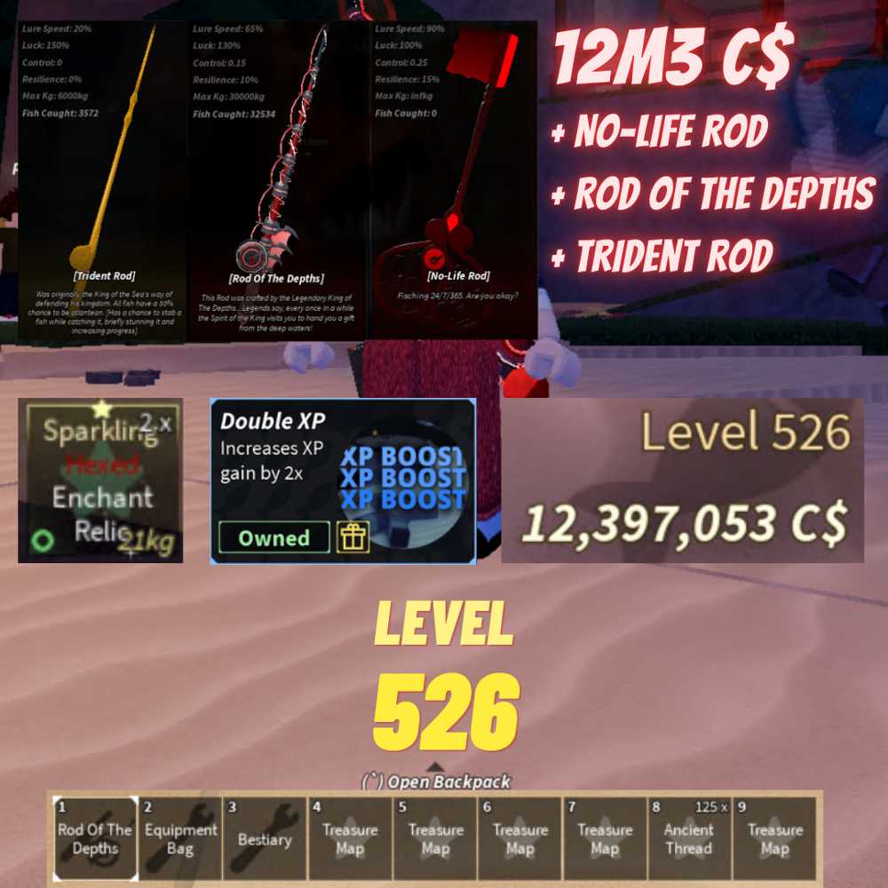 [Fisch] ID13: Level 526 12M3 C$ - No-Life Rod , Rod of the Depths ...
