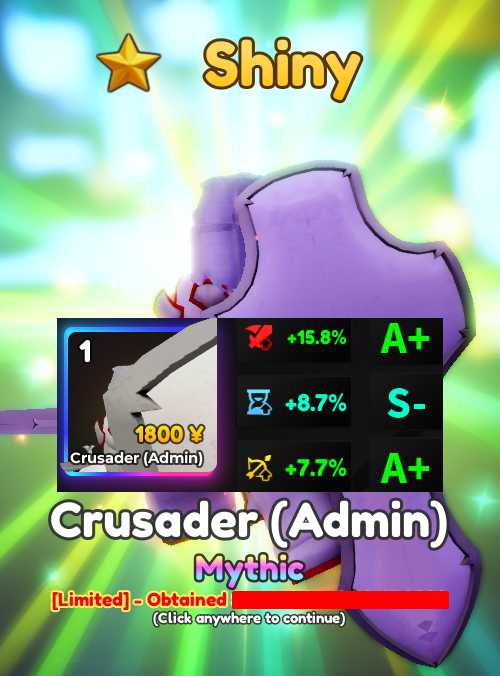 Shiny Crusader (Admin) A+ S- A+ Heathcliff EVO - Anime Adventure AA