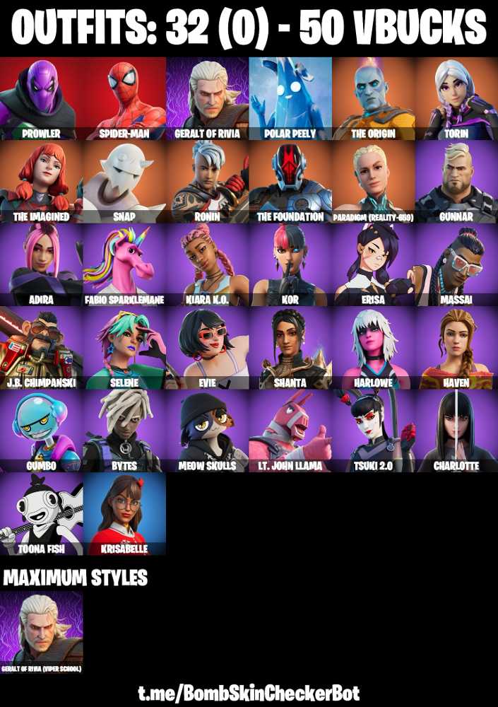 32 SkinsSpiderman Erisa Polar Peely Krisabelle Toona Fish Meow Skulls ...