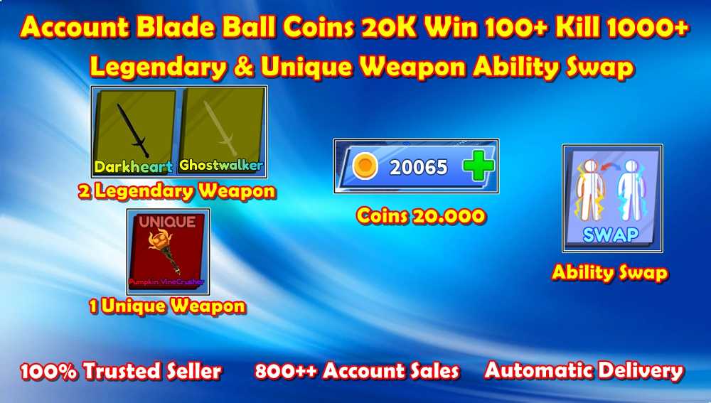Blade Ball Account Coins 20K+ Win 100+ Kill 1000+ Legendary Darkheart ...
