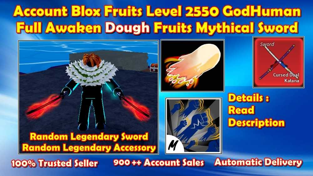 Blox Fruit Level 2550 GodHuman Full Awakened Dough Fruits Cursed Dual ...