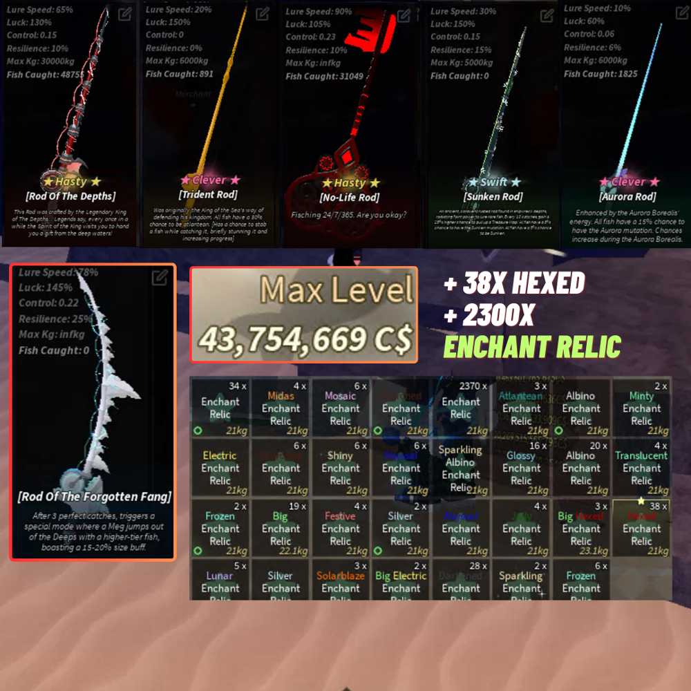 [Fisch] ID142: Level 750 Max 43M7 C$ - Rod Of The Forgotten Fang, Rod ...