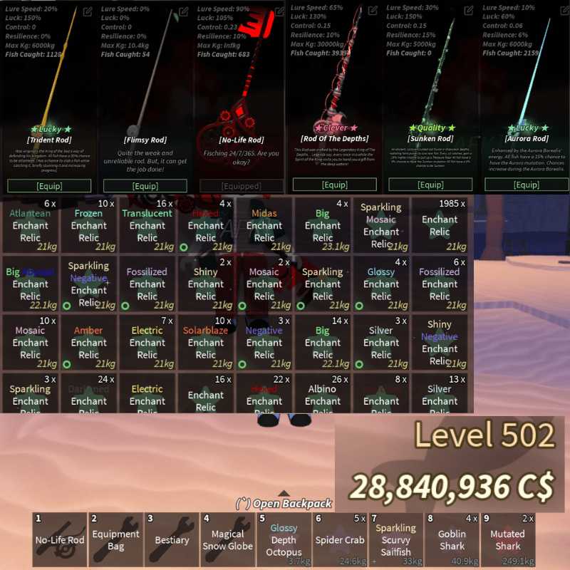 SALEID315Fisch: Level 502 28M C$ - 2000x Relic - No-Life Rod,Rod of the ...