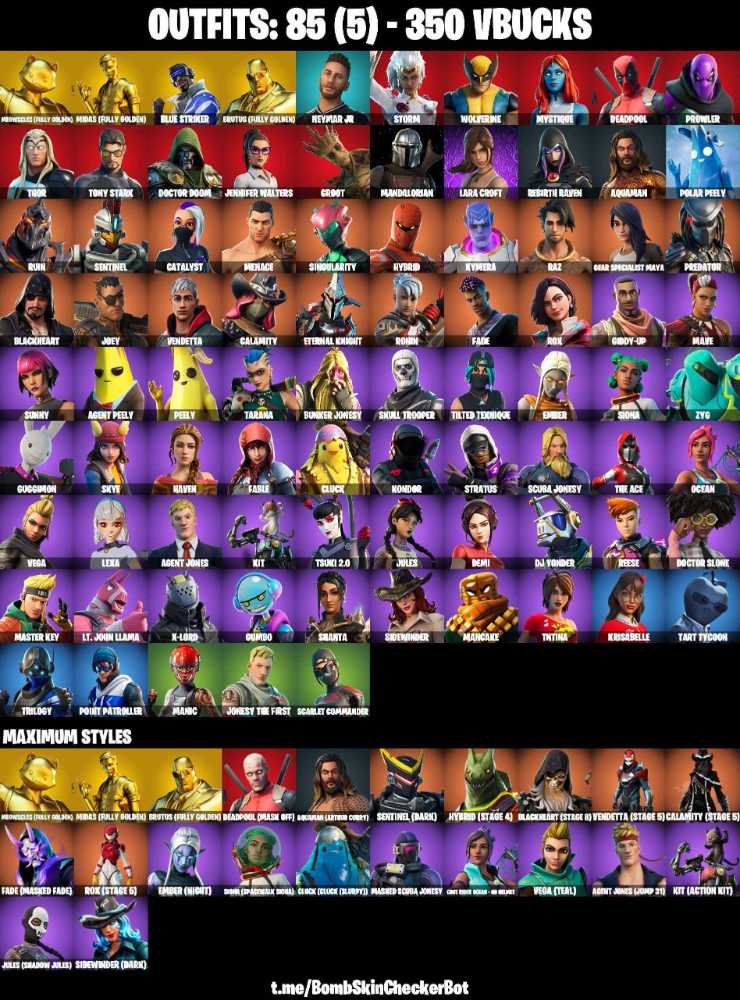 85 SKINS+SKULL TROOPER+LARA CROFT+MANDALORIAN+GOLDEN MIDAS+PREDATOR ...