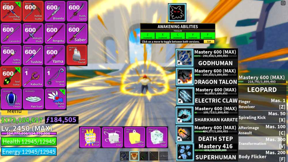 Blox Fruit Account Lv.2450[MAX] Leopard Mastery 600[MAX] | Awaken Dark ...