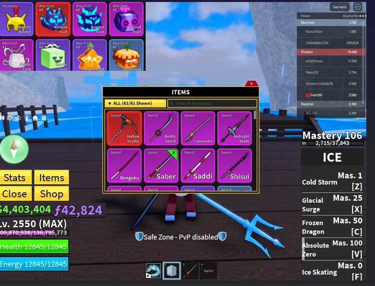 Blox Fruits / Kitsune Inventory / HS-Karate-Ice v2 / 4m Beli / 42k ...