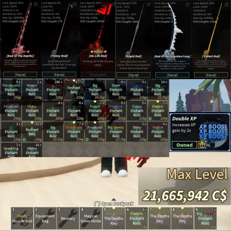 SALEID287Fisch: Level 750 Max 21M6 C$ X2 Exp - 166x Hexed Relic - Rod ...