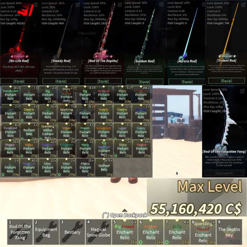SALEID564Fisch: Level 750 Max 55M C$ - 300x Hexed Relic - Rod of the ...