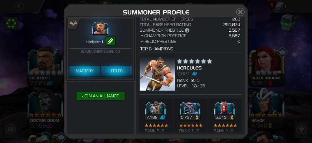 MCOC183-Lv 43 24x6* star, 16x5* star heroes / 6* Hercules(Duped),Dr ...