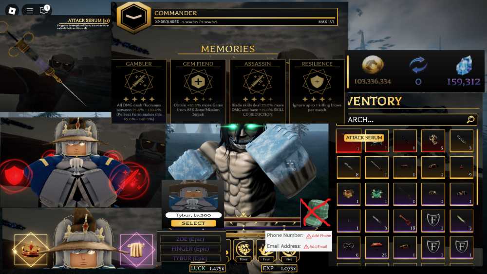 Attack on Titan Revolution Lv200(Max) (Attack serum x1) Artifacts(Crown ...