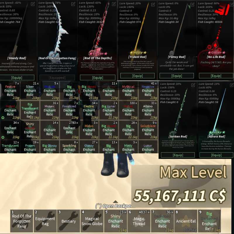 SALEID442Fisch: Level 750 Max 55M C$ - 330x Hexed Relic - Rod of the ...