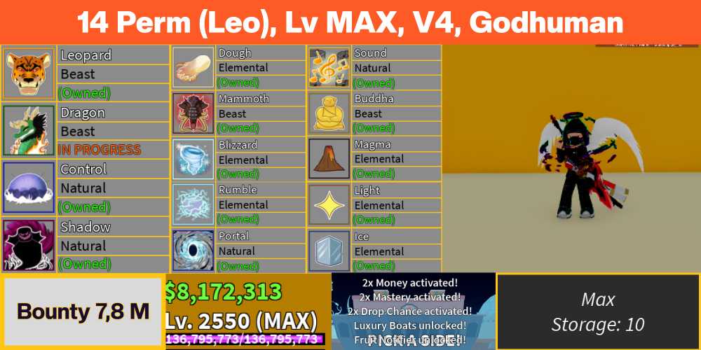 14 Permanent Fruit (Leo), 10 Max Storage, MAX Level, V4, (Leopard ...