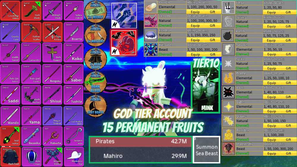 BloxFruit God Tier Account Race V4Tier10SeaBeast Summon Permanent Fruit ...