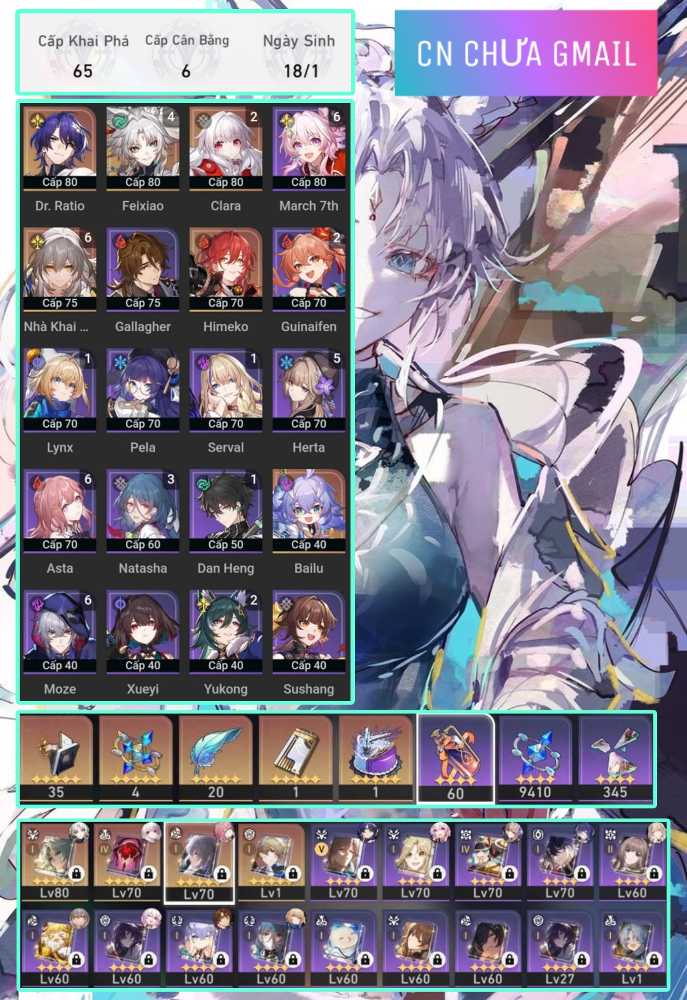 【Asia | TL65+】Feixiao E4 + I Venture Forth to Hunt + Clara E2 + Dr.Ratio + Bailu | Vip Account