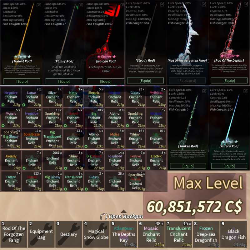 SALEID446Fisch: Level 750 Max 60M C$ - 340x Hexed Relic - Rod of the ...