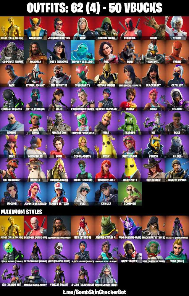62 SKINS+GHOUL TROOPER+GOLDEN MIDAS+CATALYST(MAX)+STAR WAND+TROPICAL ...