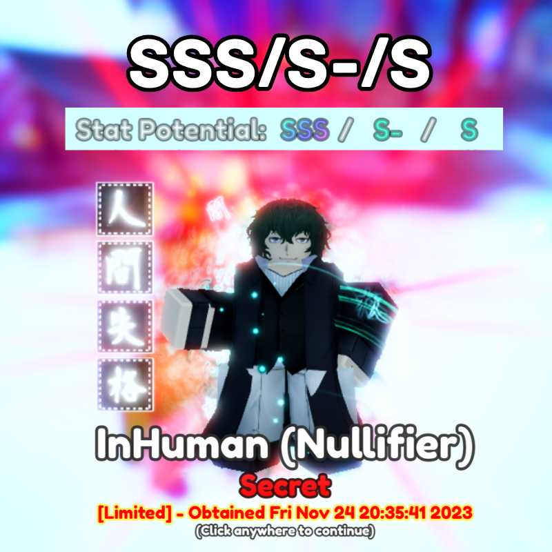 A125Inhuman Evo Stat SSS/S-/S Dame 21,1% - Anime Adventures - Instant ...