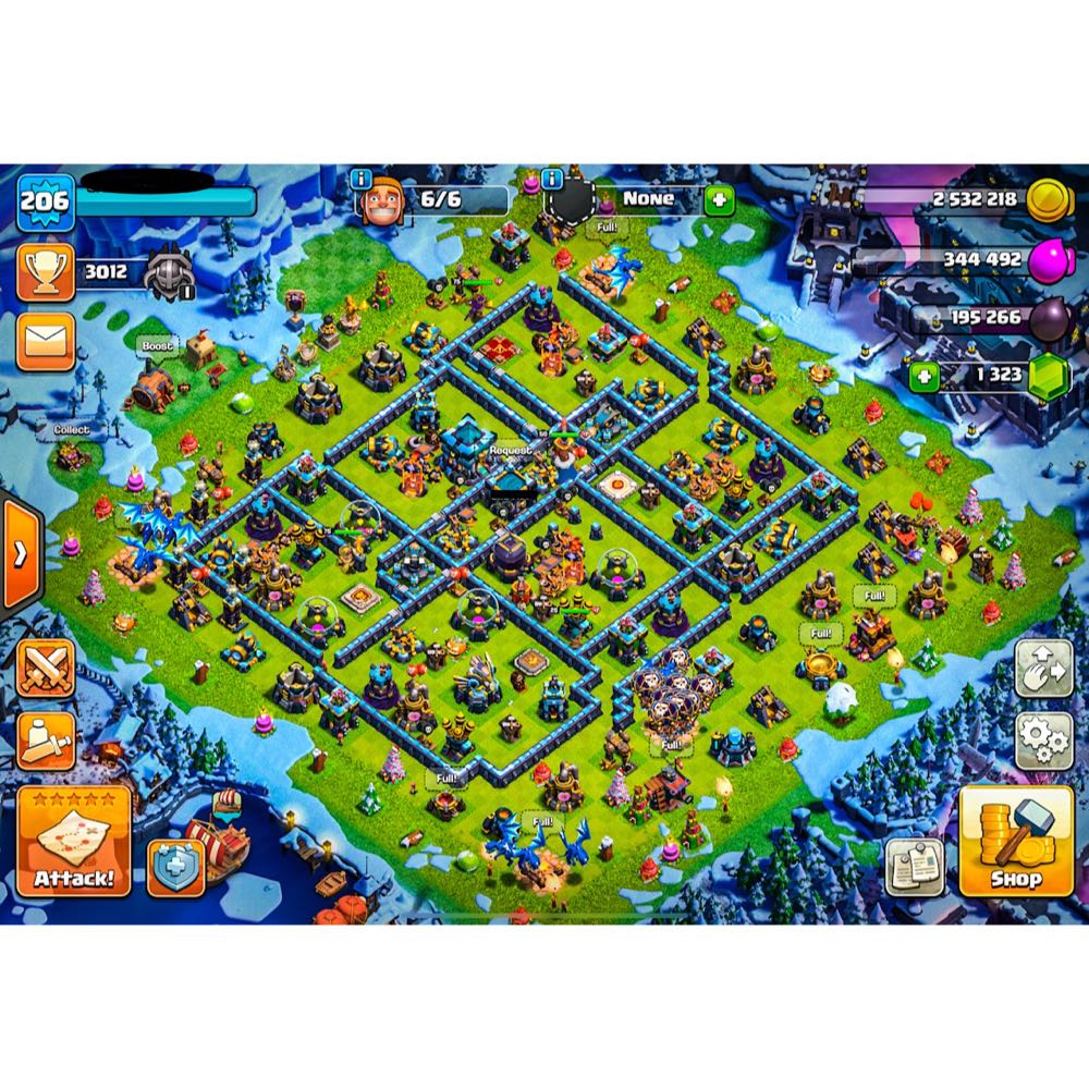 TH13 MAXED ️ 19 SKINS ️ 4 SCENERY ️ ALL WAR LAYOUT UNLOCKED ️ CHAMP ...