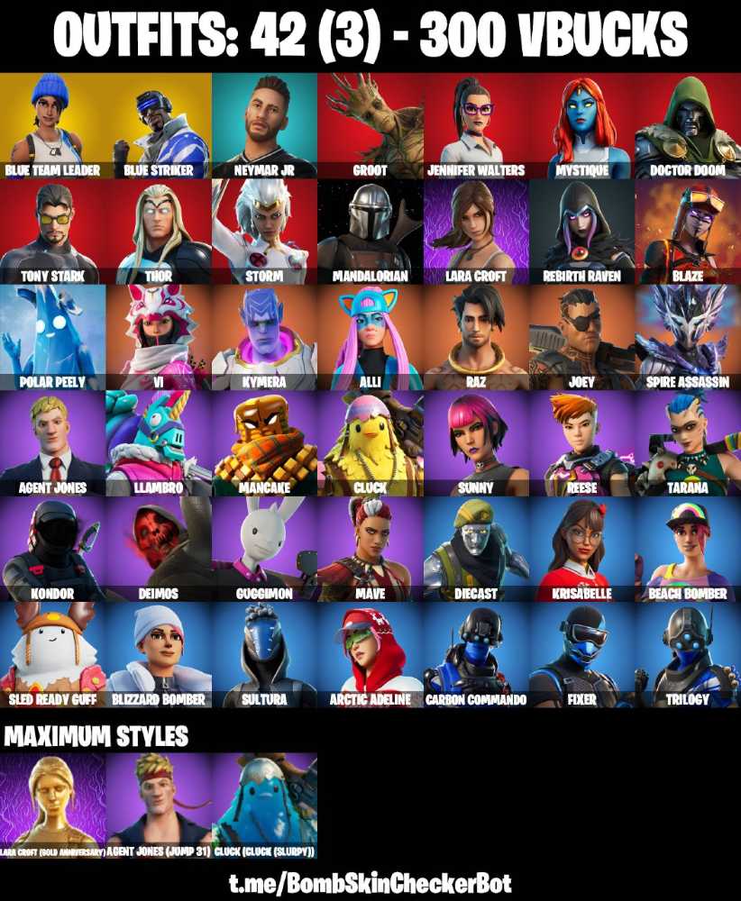 42 SKINS+GOLDEN LARA CROFT+MANDALORIAN+REBIRTH RAVEN+ORANGE JUSTICE ...
