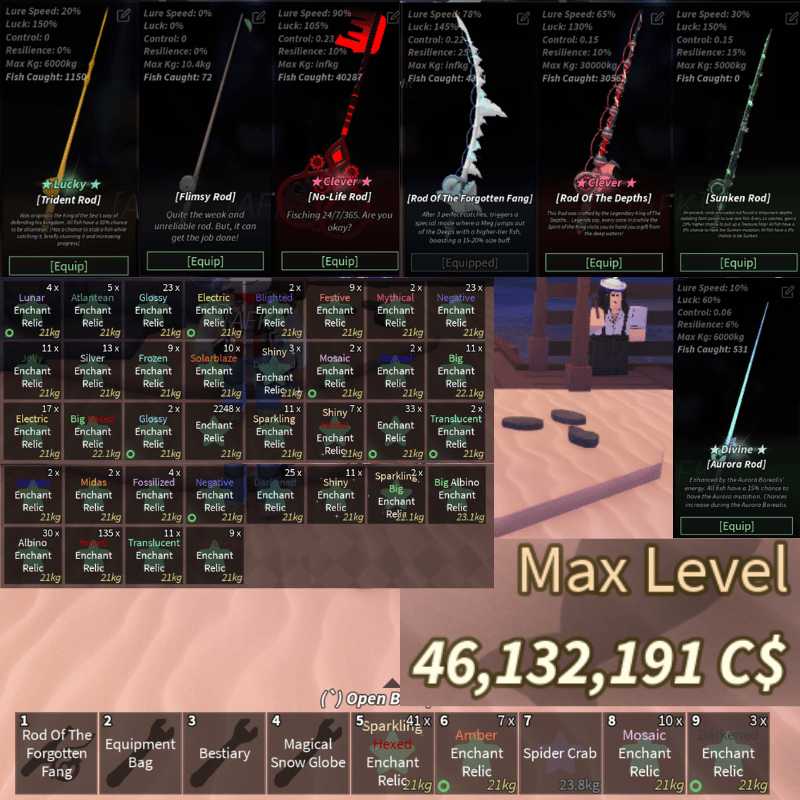SALEID492Fisch: Level 750 Max 46M C$ - 180x Hexed Relic - Rod of the ...