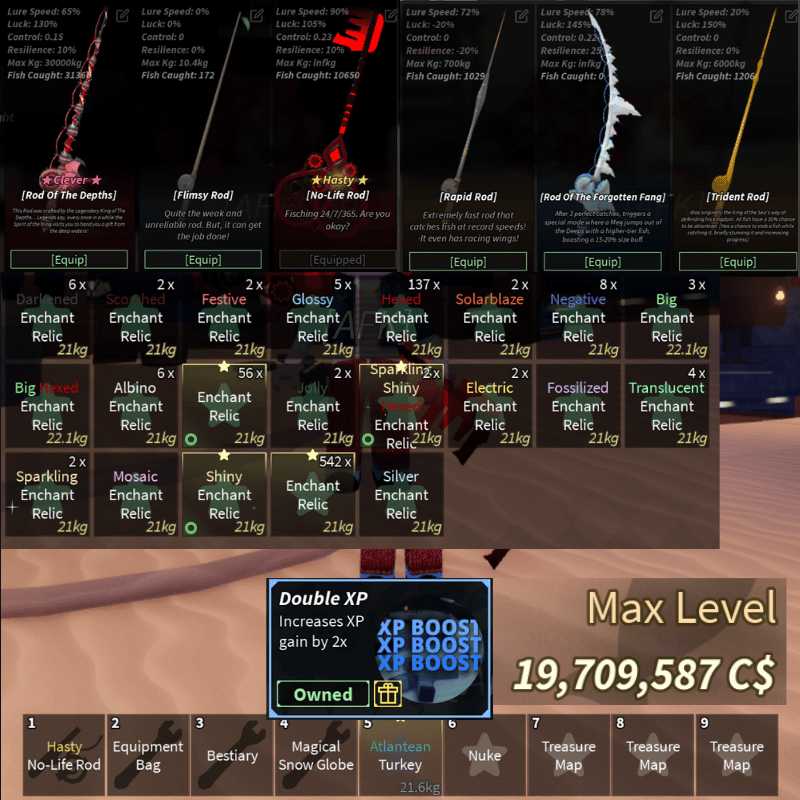 SALEID342Fisch: Level 750 Max 19M7 C$ X2 Exp - 140x Hexed Relic - Rod ...