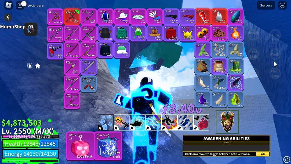 BloxFruit Lv:2550 Max.T-Rex Full MasteryShark V4 Tier 10 Max.Sunguine ...