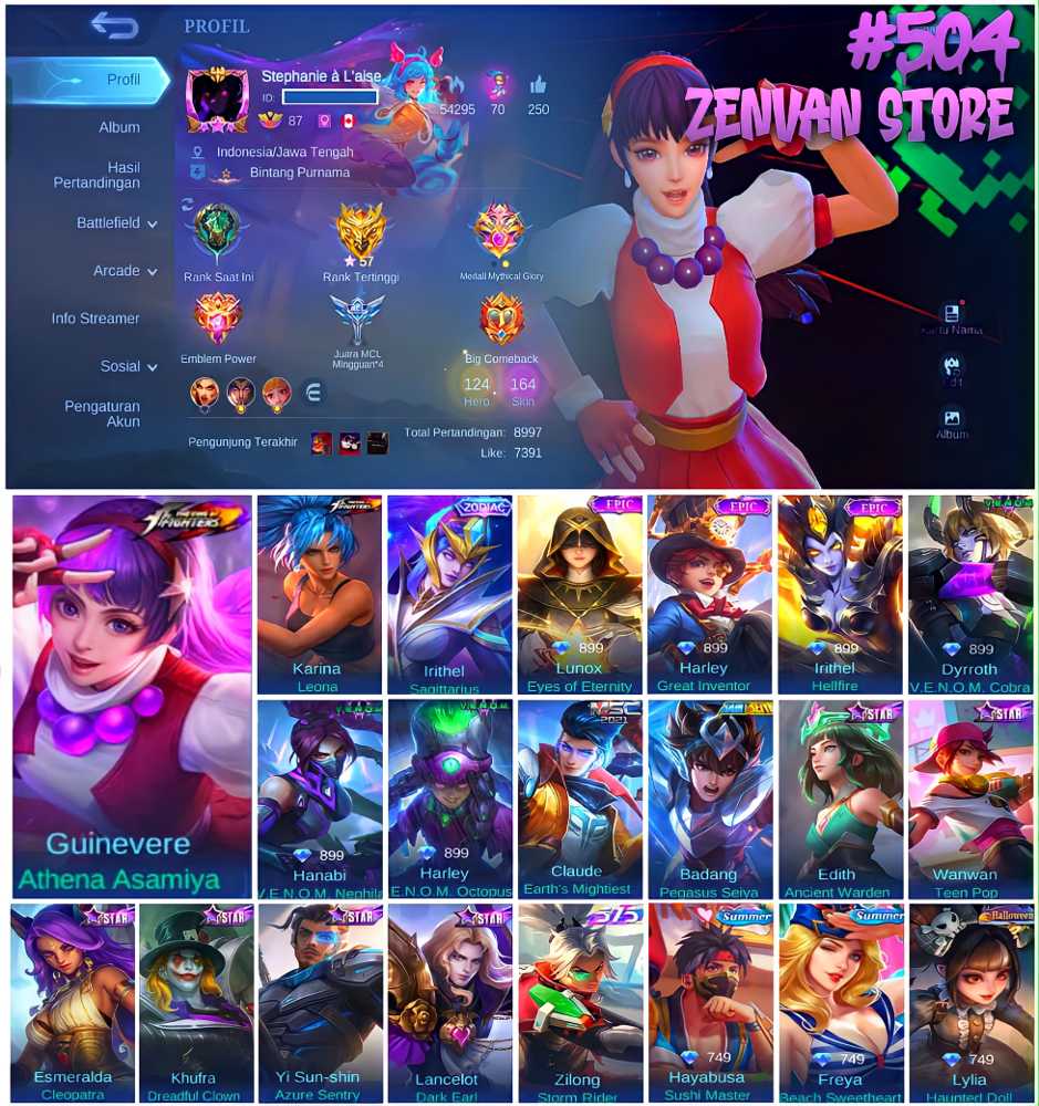 #504 ⭐ 124 Hero Skin 164 ⭐ KoF Guin KoF Karina Many Skin Epic , Epic ...