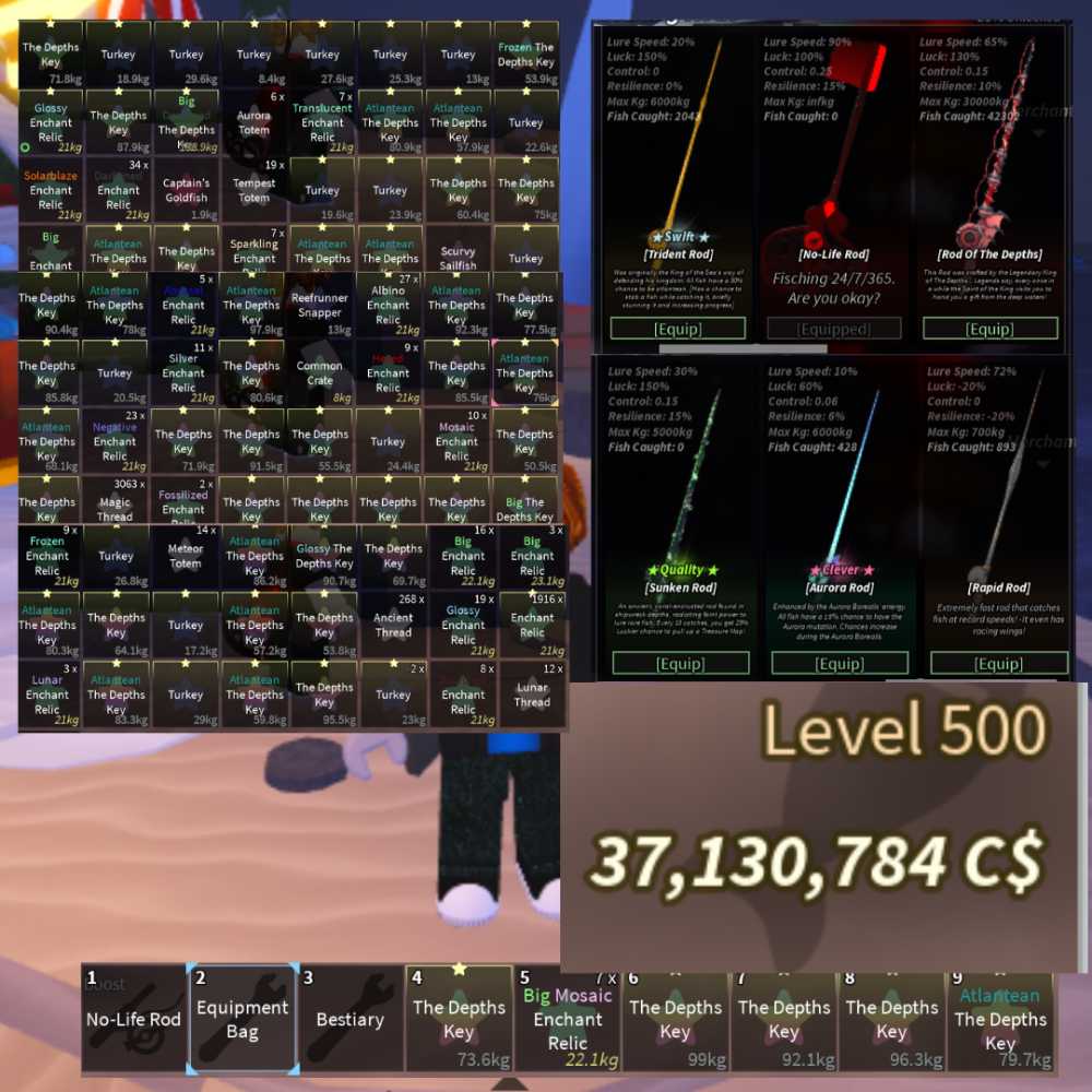 ID 80 Fisch: Level 500 - 37m C$ - ,-No life-Rod--Trident rod- Rod of ...