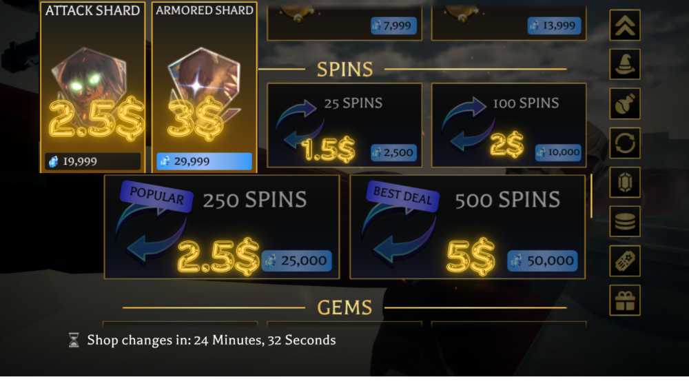 Attack on Titan Revolution Gift ltems Spins/Attack Shard/Armored Shard ...