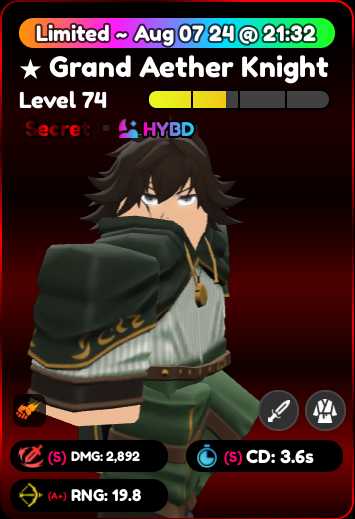 Anime Defender evo Grand Aether Knight SSA+