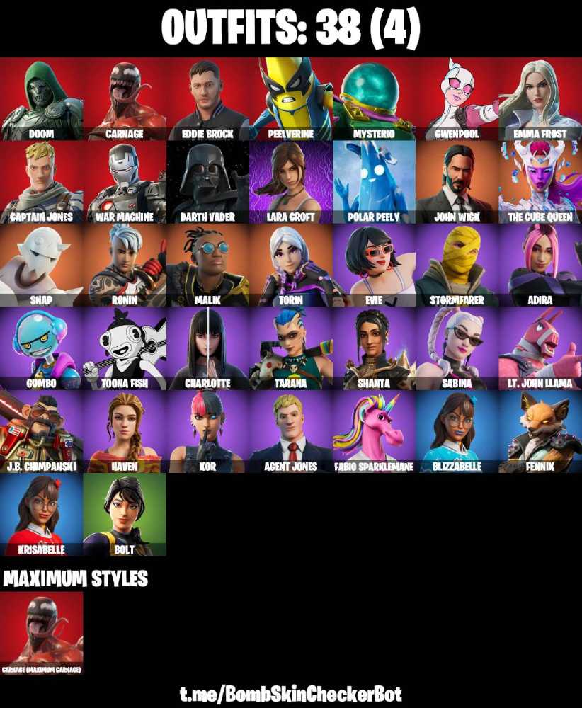 38 Skins Eddie Brock, Darth Vader, Lara Croft, Polar Peely, Blizzabelle ...