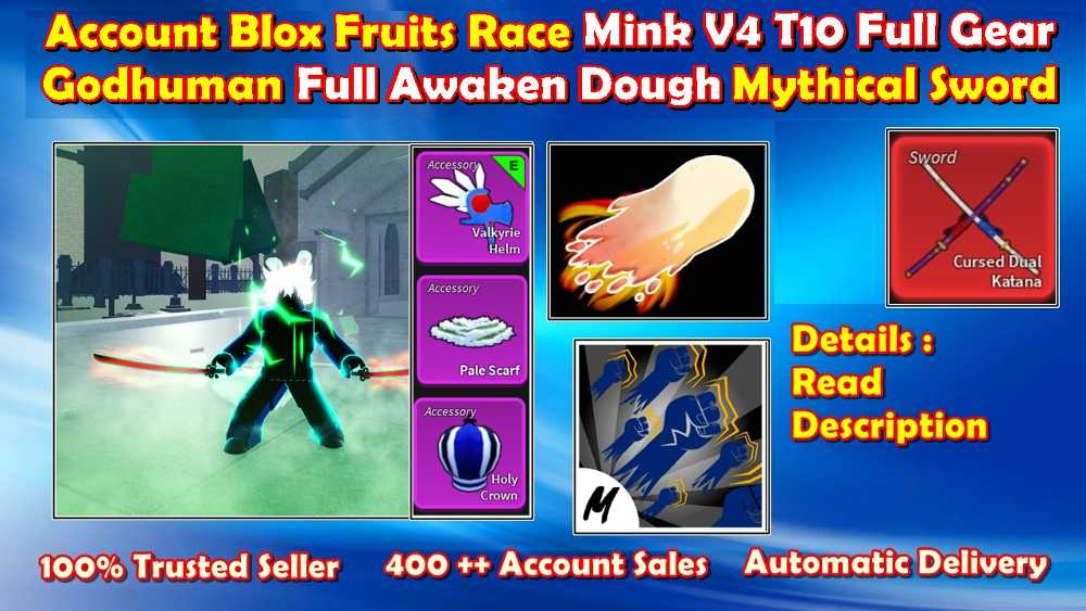 Blox Fruit Level 2550 Race Mink V4 T10 Full Gear GodHuman Full Awakened ...