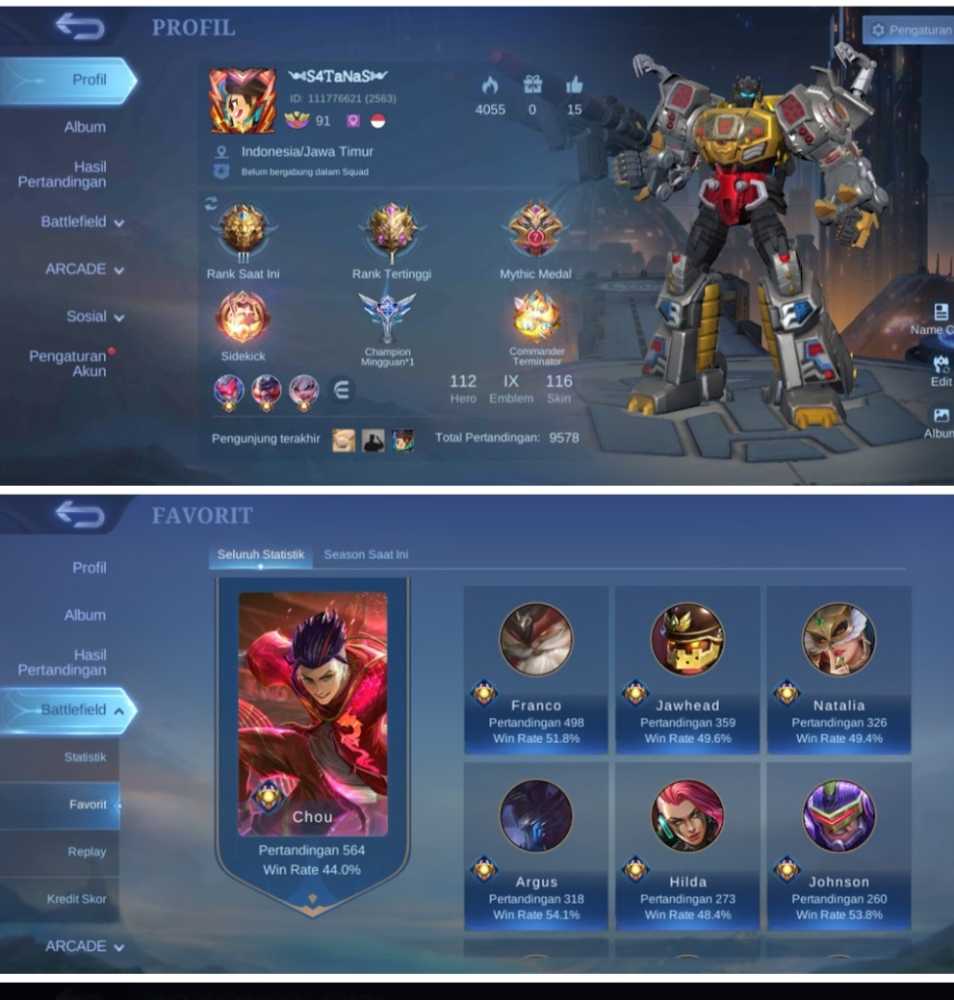 HERO 112|EMBLEM ALL MAX|SKIN 116|4 EPIC SHOP|STUN CHOU|TRANSFORMERS ...