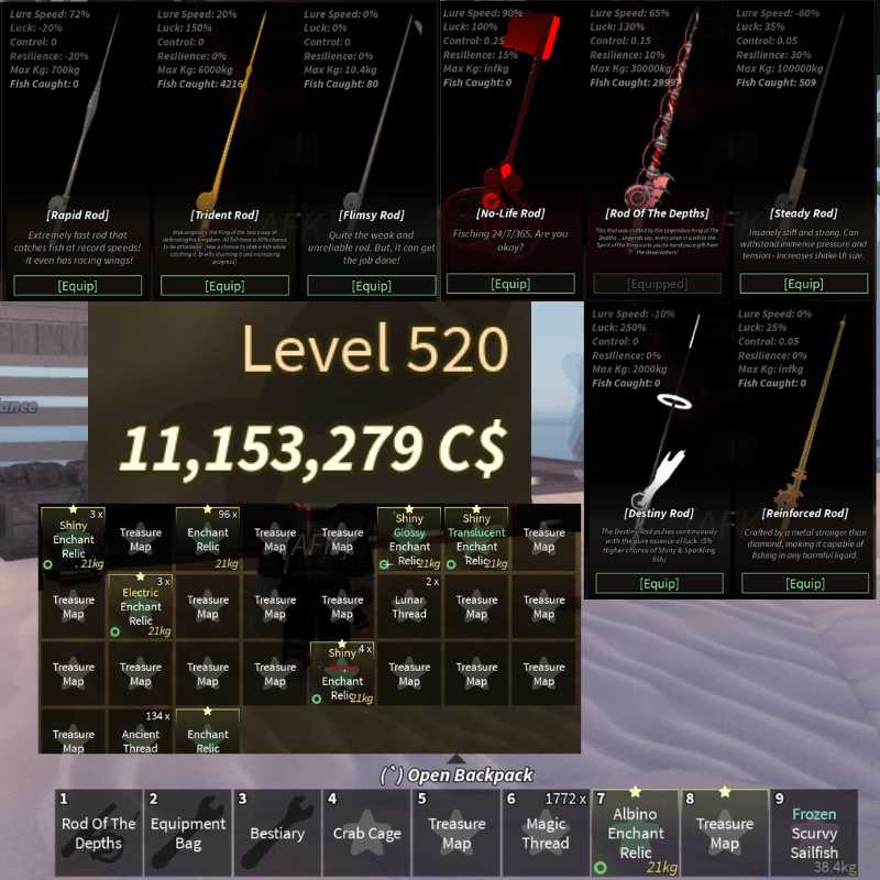 ID211Fisch: Level 520 11M1 C$ - No-Life Rod ,Rod of the Depths, Destiny ...