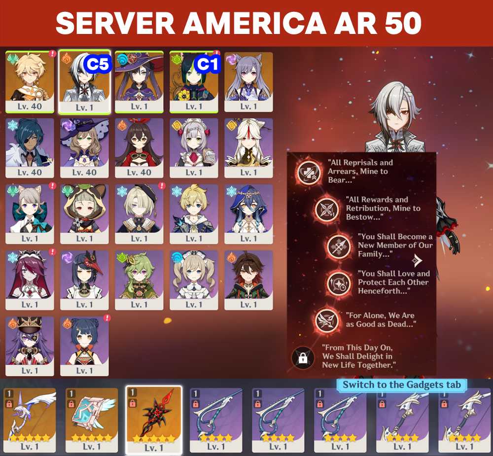 ⭐️SERVER AMERICA (NOT ASIA) AR 50 BIRTHDAY UNSET⭐️ Arlecchino C5 ...