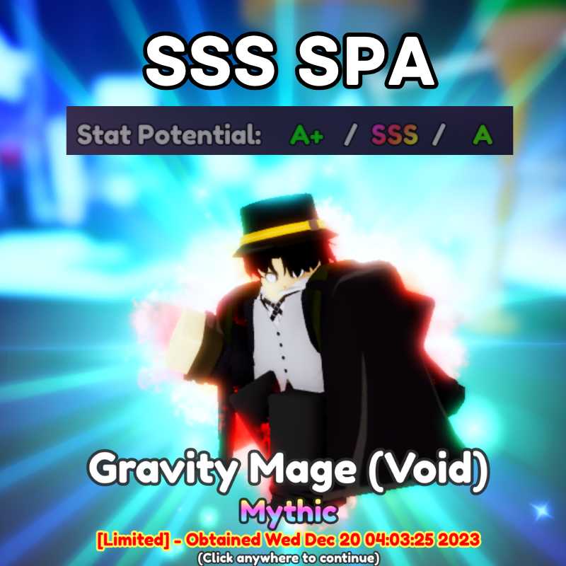 A341Gravity Mage SSS SPA - Anime Adventures - Instant Delivery