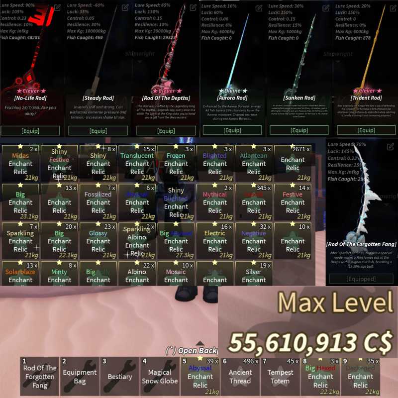 SALEID539Fisch: Level 750 Max 55M C$ - 345x Hexed Relic - Rod of the ...