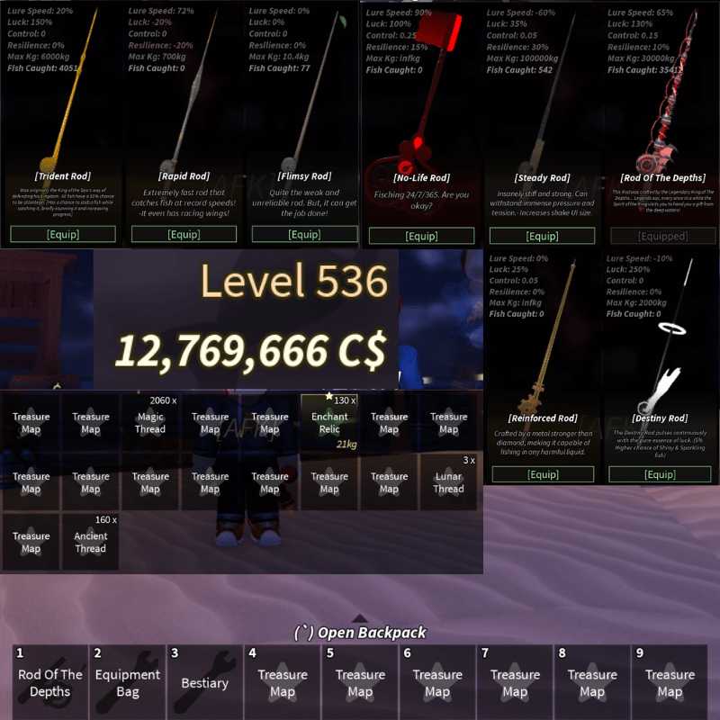 ID214Fisch: Level 536 12M7 C$ - No-Life Rod,Rod of the Depths,Destiny ...