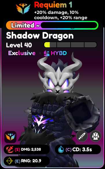 Requiem Shadow Dragon Unevolved Lvl.40 S C E Exclusive Kafka Hibino ...