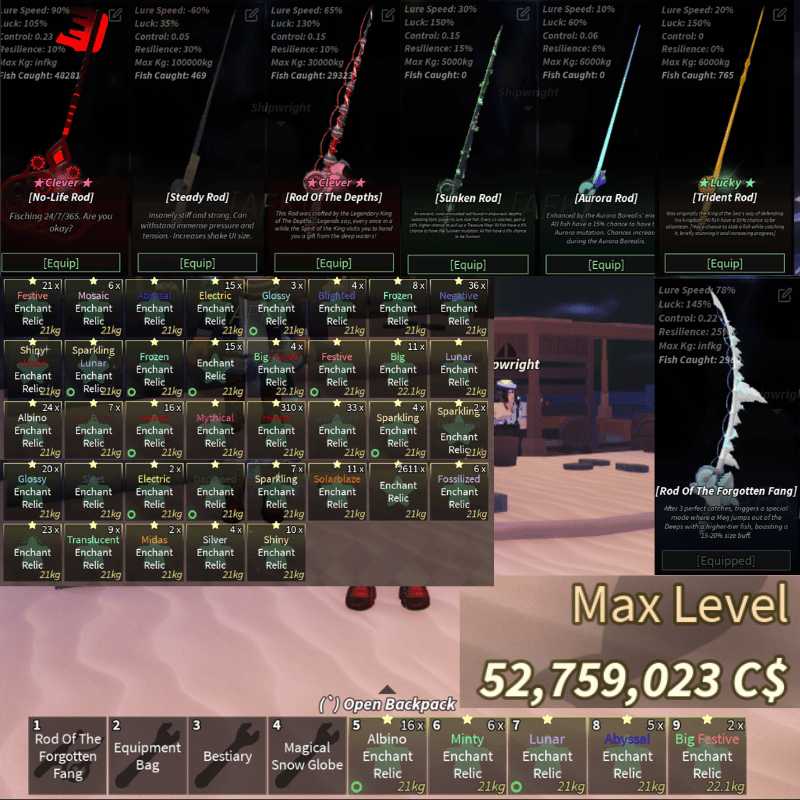 SALEID553Fisch: Level 750 Max 52M C$ - 331x Hexed Relic - Rod of the ...