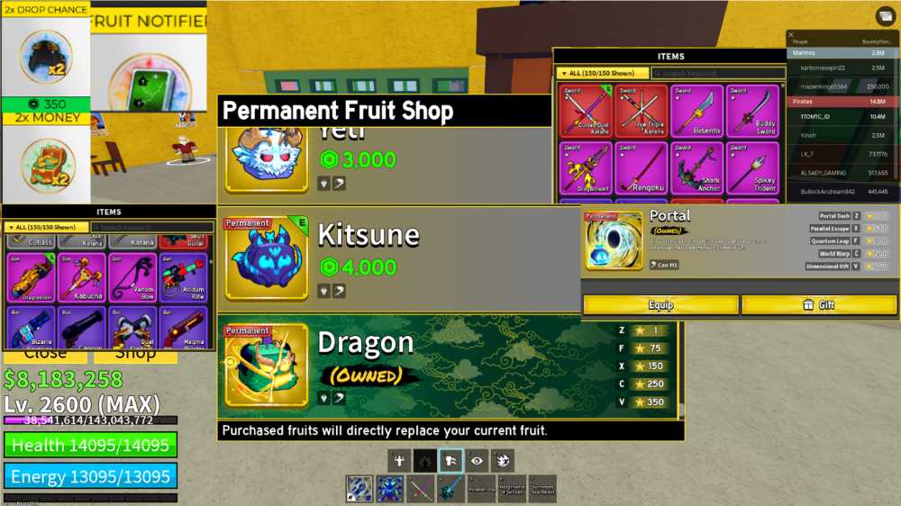 Blox Fruits OP ACCOUNT - 10.6M BOUNTY - PERM DRAGON - PERM PORTAL - MAX ...
