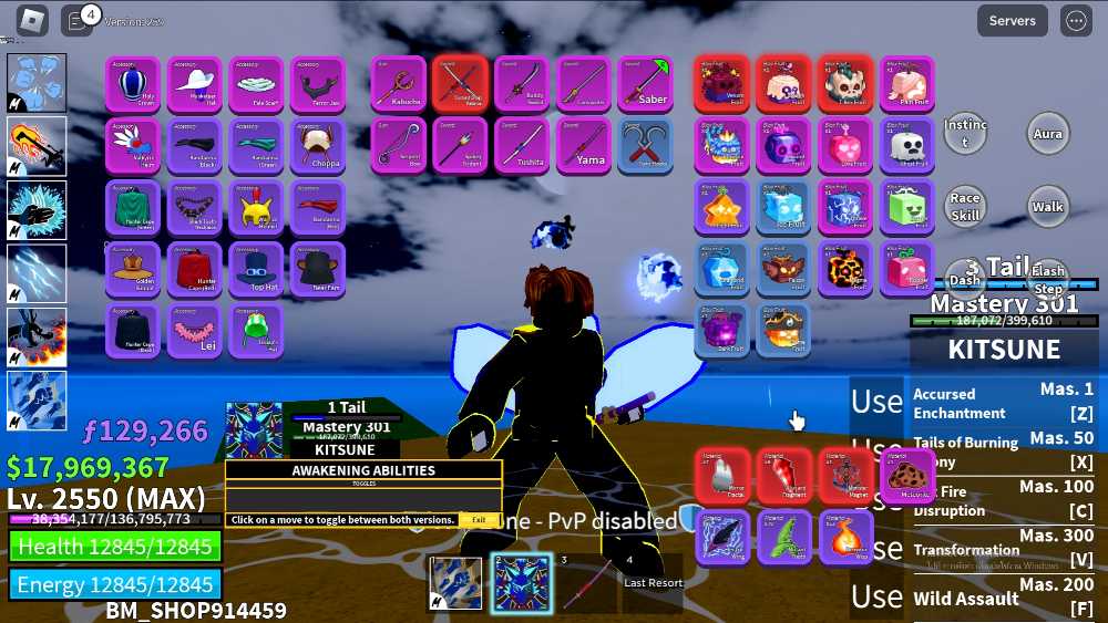 Blox Fruit Account Lv:2550Max | Full Awaken Kitsune | GodHuman | Cursed ...